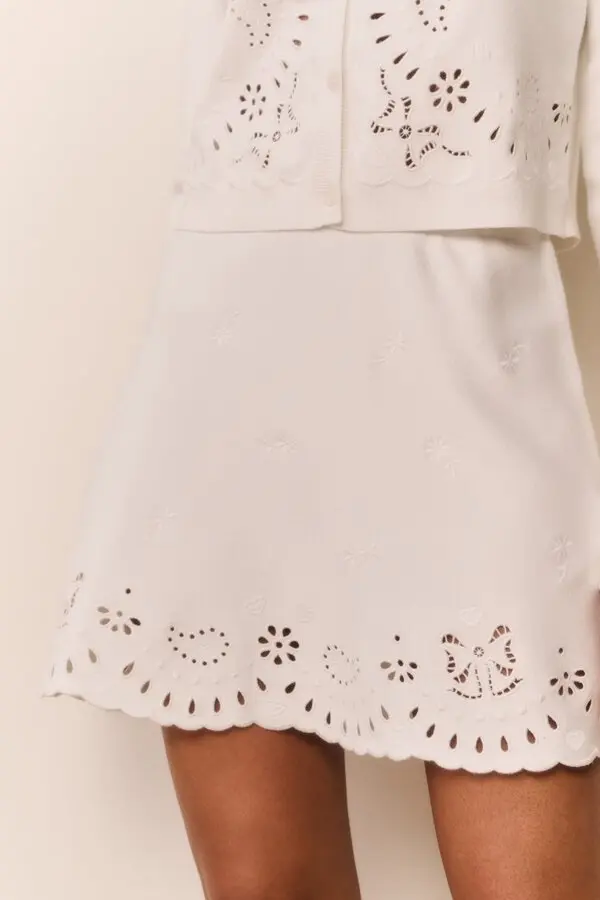 LoveShackFancy Glindy Knit Bandana Eyelet Mini Skirt