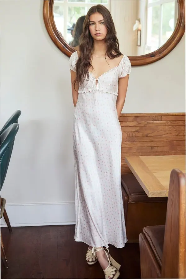 LoveShackFancy Epone Floral Puff Sleeve Maxi Dress - Ivory Rose