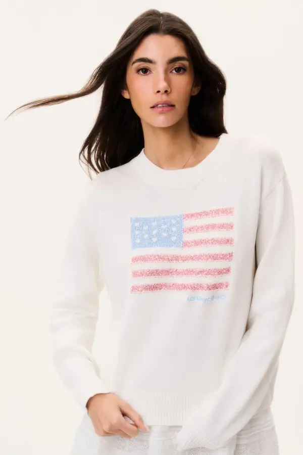 LoveShackFancy Ty Sequined Americana Pullover - Pop Rocket