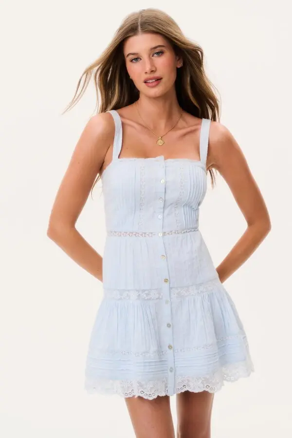 LoveShackFancy Charlize Cotton Mini Dress With Scalloped Lace Hem - Tender Touch