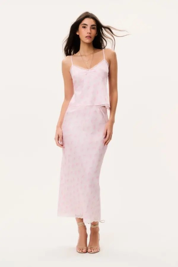 LoveShackFancy Castle Silk-blend Floral Midi Skirt - Blushing Blonde