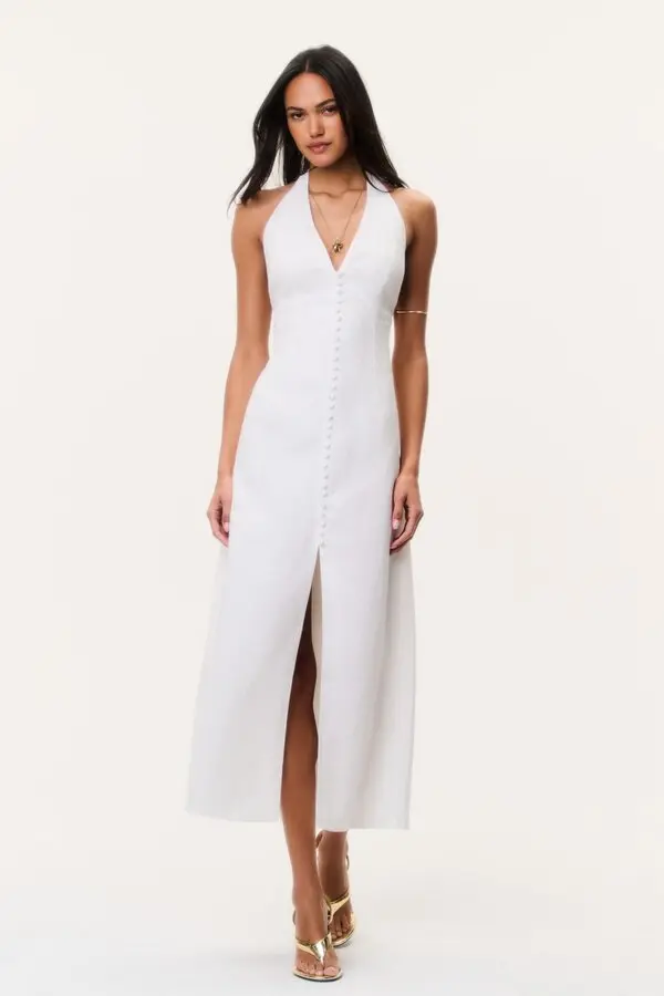 LoveShackFancy Lovis Linen Halter Maxi Dress - White