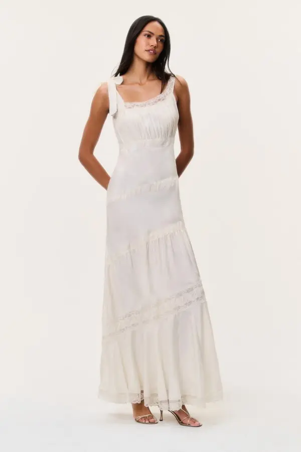 LoveShackFancy Andresy Silk Asymmetrical Maxi Dress