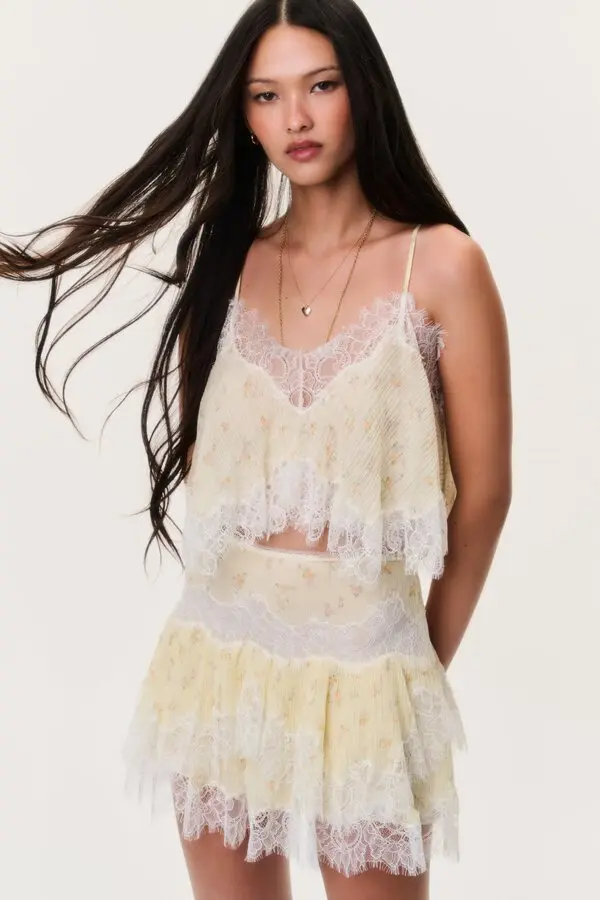 LoveShackFancy Kellison Cotton-silk Mini Skirt - Sweet Nectar