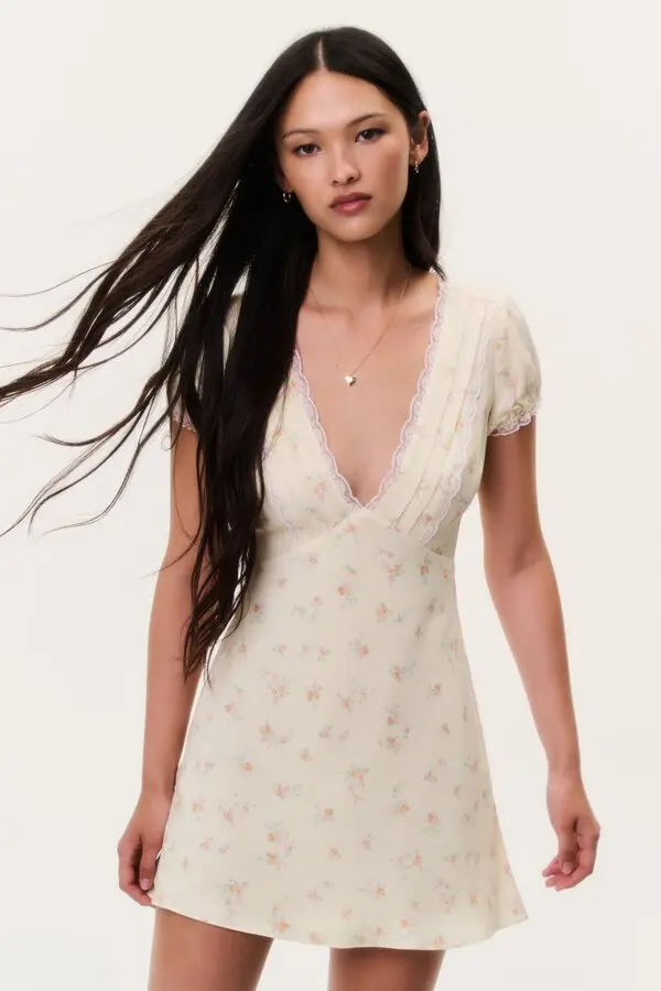 LoveShackFancy Yasmin Floral Lace-trimmed Mini Dress - Periwinkle Moon