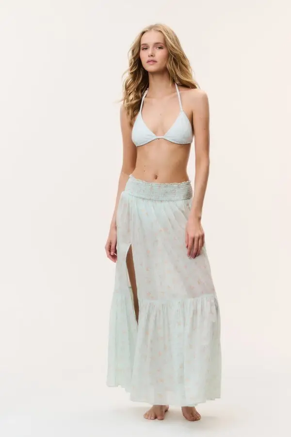 LoveShackFancy Umber Tiered Maxi Skirt - Celadon Drift