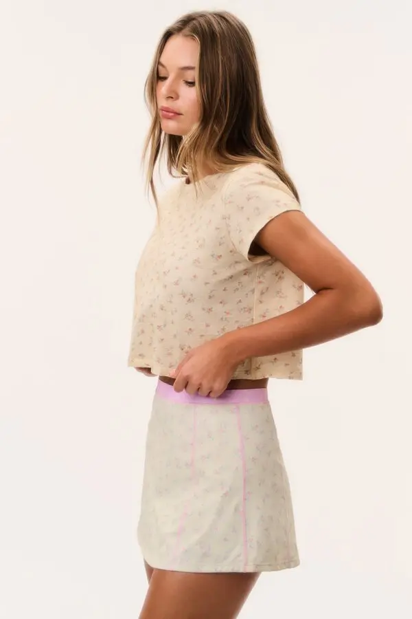 LoveShackFancy Rubin Ditsy Floral Cropped Tee - Blue Serve