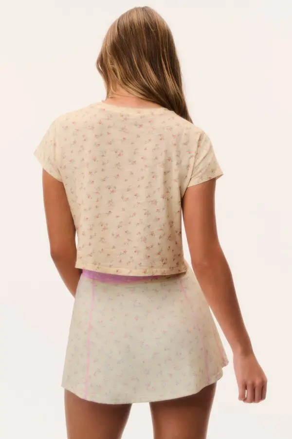 LoveShackFancy Rubin Ditsy Floral Cropped Tee - Blue Serve