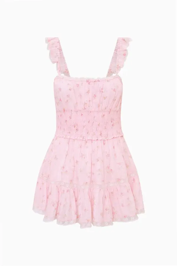 LoveShackFancy Maralina Floral Cotton Mini Dress - Celadon Drift