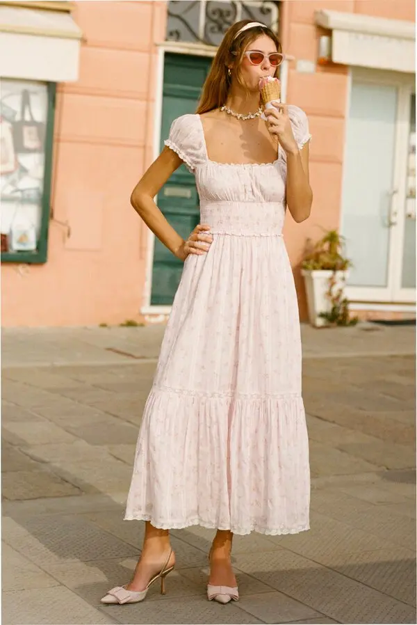 LoveShackFancy Lyssara Floral Cotton Maxi Dress - Celadon Drift