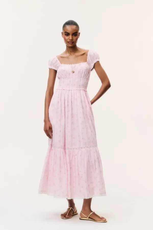 LoveShackFancy Lyssara Floral Cotton Maxi Dress - Celadon Drift
