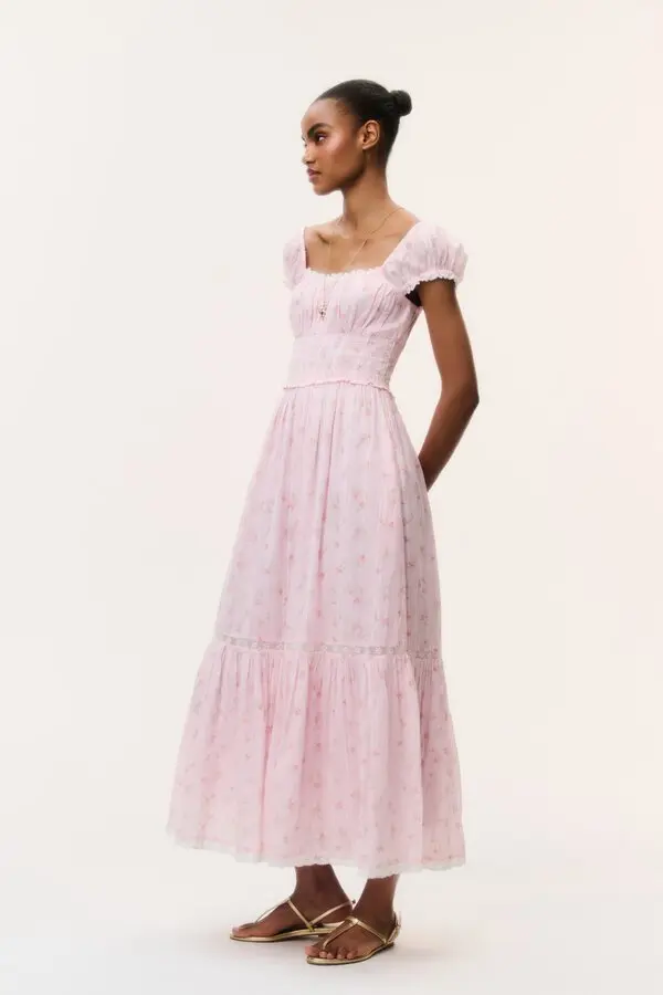 LoveShackFancy Lyssara Floral Cotton Maxi Dress - Celadon Drift