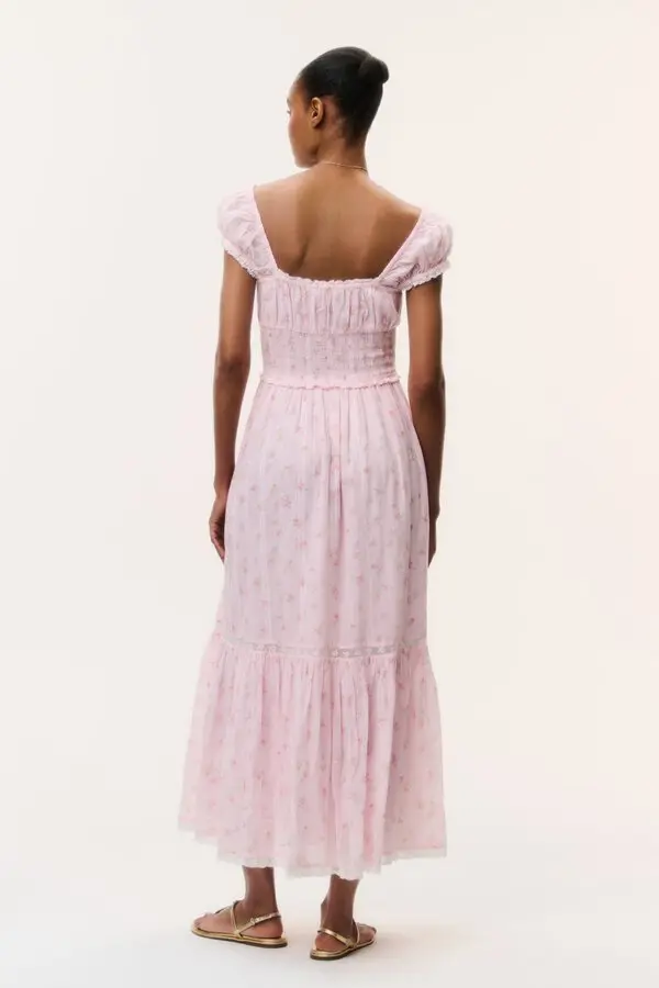 LoveShackFancy Lyssara Floral Cotton Maxi Dress - Celadon Drift