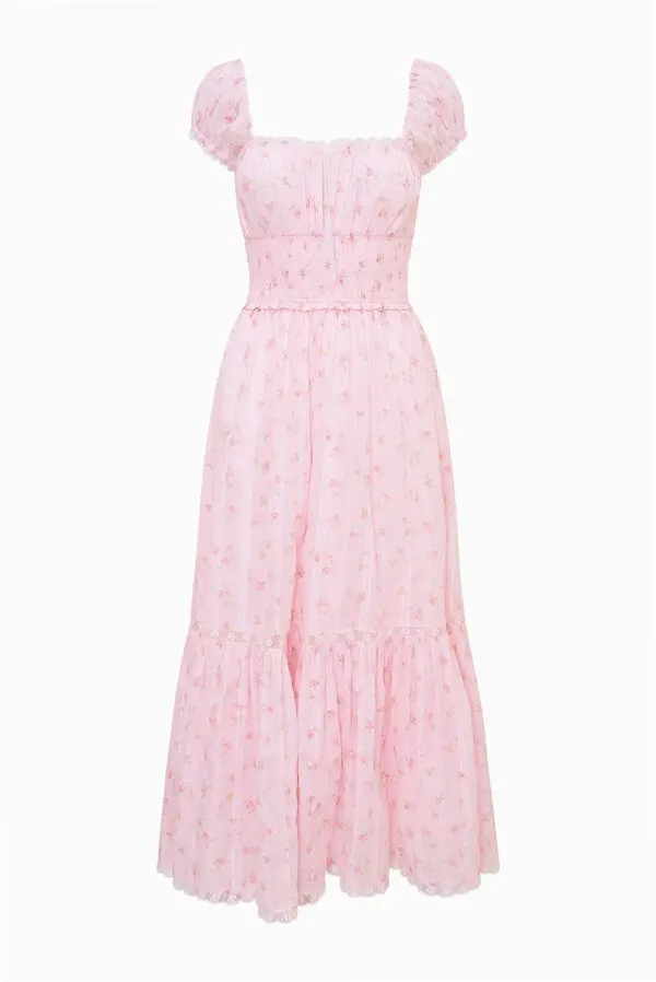 LoveShackFancy Lyssara Floral Cotton Maxi Dress - Celadon Drift