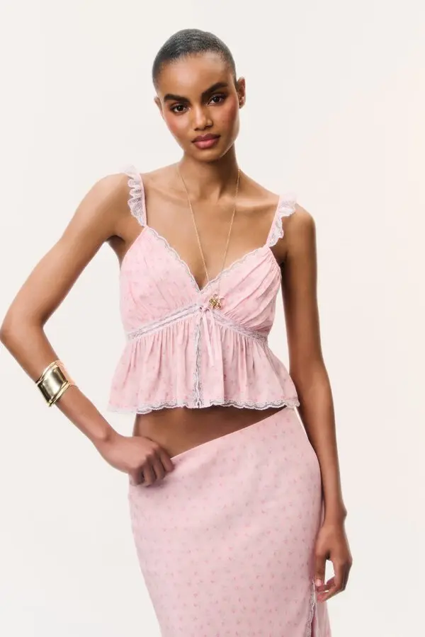 LoveShackFancy Nicoleta Floral Crepe Top - Lemon Haze
