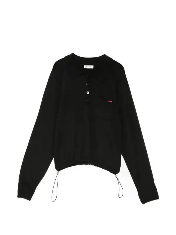 Sandro Fine Knit Polo Top With Logo Patch