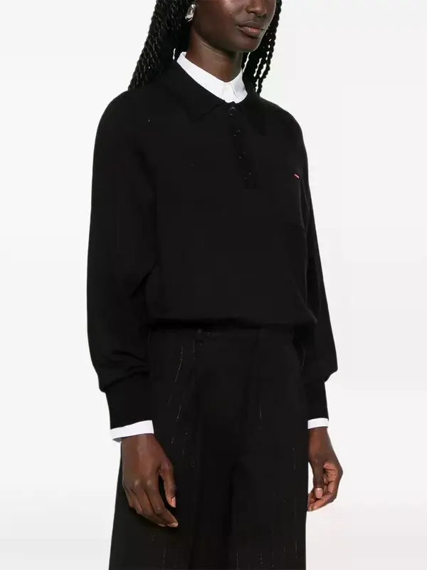 Sandro Fine Knit Polo Top With Logo Patch