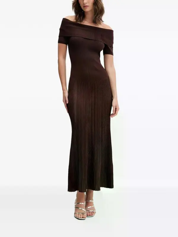 Bardot Off-shoulder Maxi Dress With Pleated Skirt