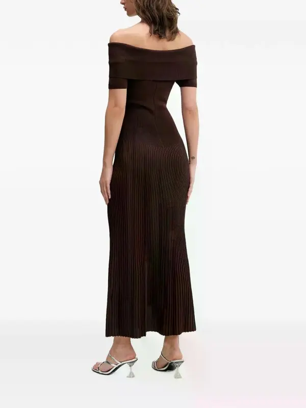 Bardot Off-shoulder Maxi Dress With Pleated Skirt