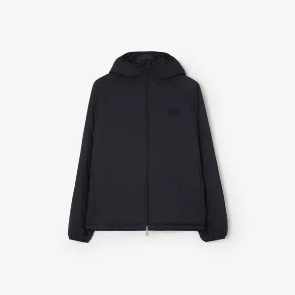 Burberry Packable Nylon Hooded Jacket With Knight Motif - Navy