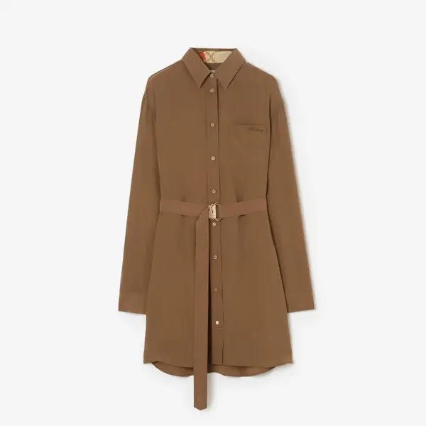 Burberry Silk Crepe De Chine Shirt Dress With Charm Print - Puddle Brown