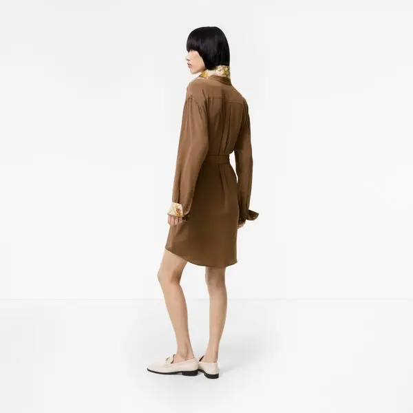 Burberry Silk Crepe De Chine Shirt Dress With Charm Print - Puddle Brown