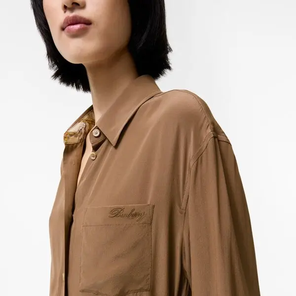 Burberry Silk Crepe De Chine Shirt Dress With Charm Print - Puddle Brown