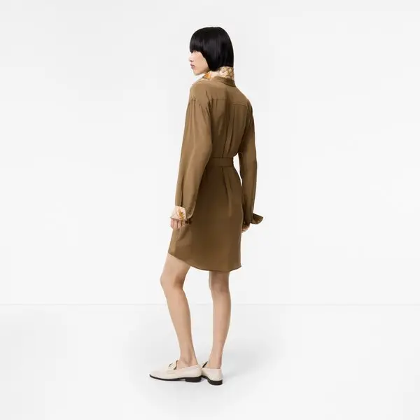 Burberry Silk Crepe De Chine Shirt Dress With Charm Print - Puddle Brown