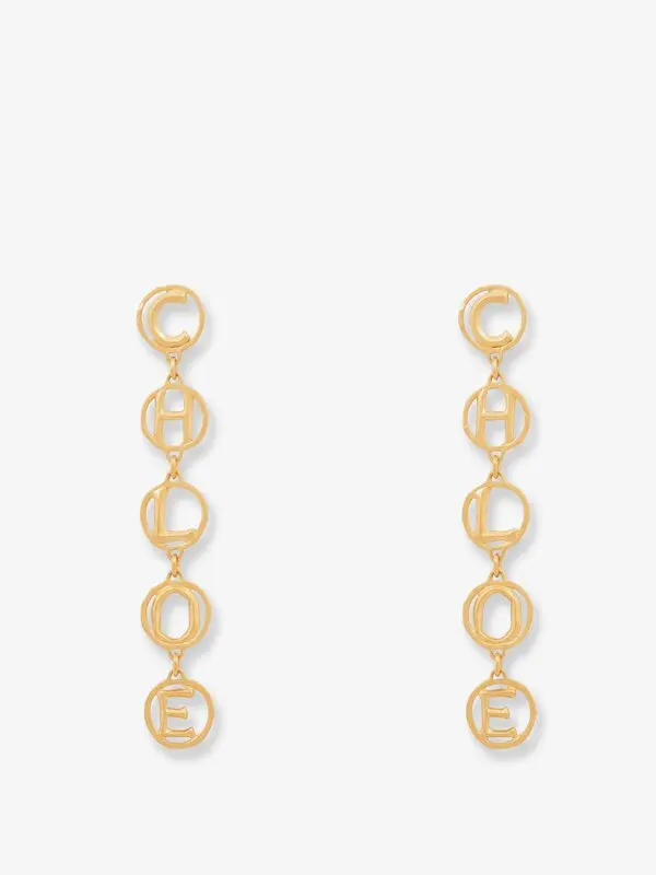 Chloé Brass Script Earrings - Multicolor