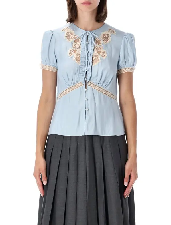 SELF-PORTRAIT Lace-inset Blouse - Blu