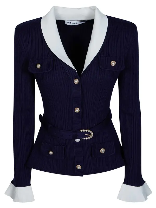SELF-PORTRAIT Ribbed Knit Cardigan