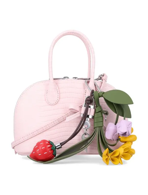 SELF-PORTRAIT Embossed Leather Mini Bowling Handbag - Rosa