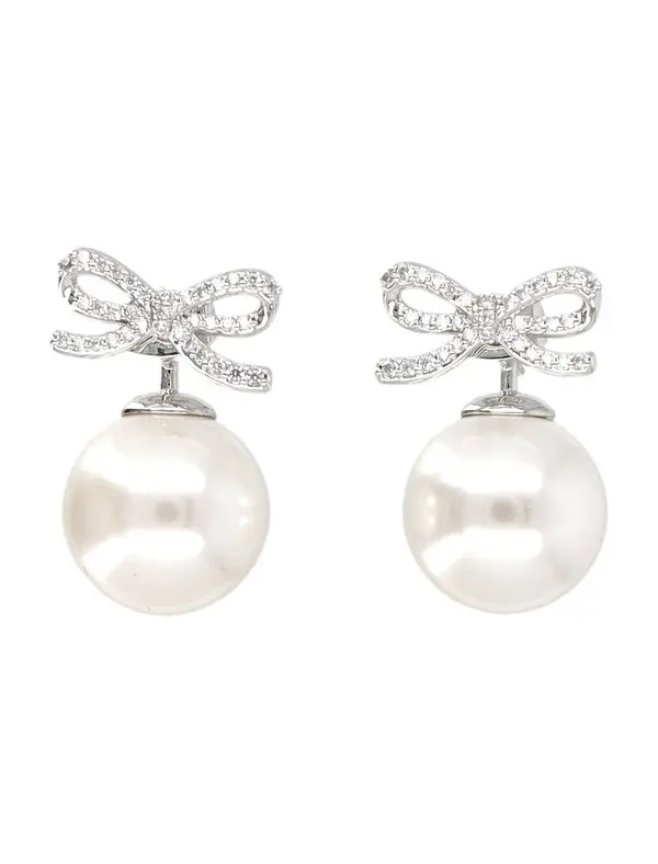 SELF-PORTRAIT Bow Detail Crystal And Faux Pearl Stud Earrings - Argento