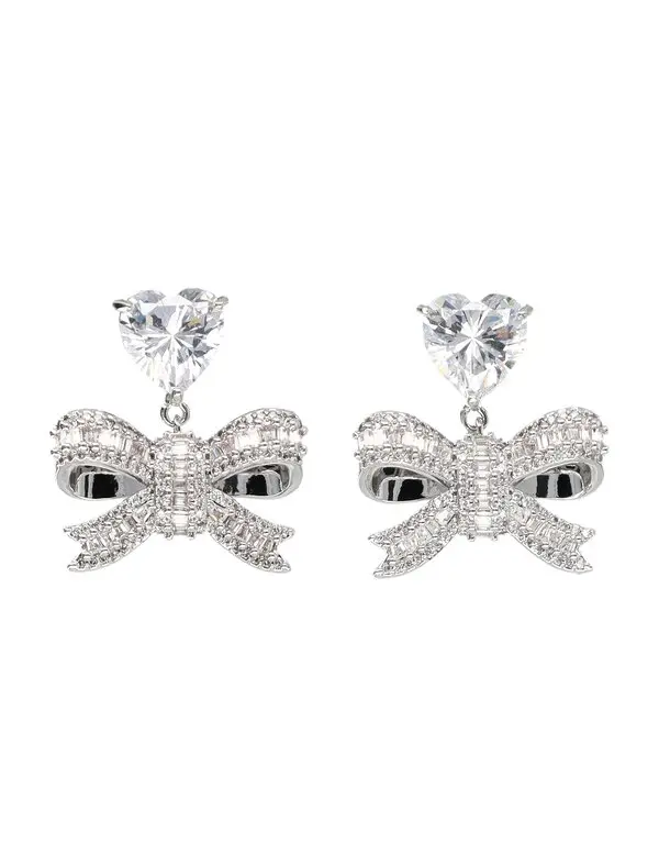 SELF-PORTRAIT Bow Crystal Drop Earrings - Argento