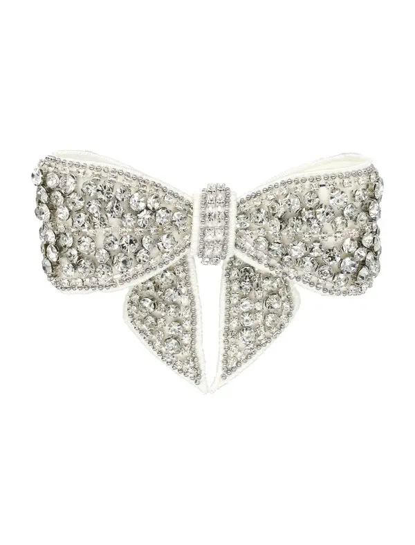 SELF-PORTRAIT Silver-tone Embellished Bow Hair Clip - Bianco