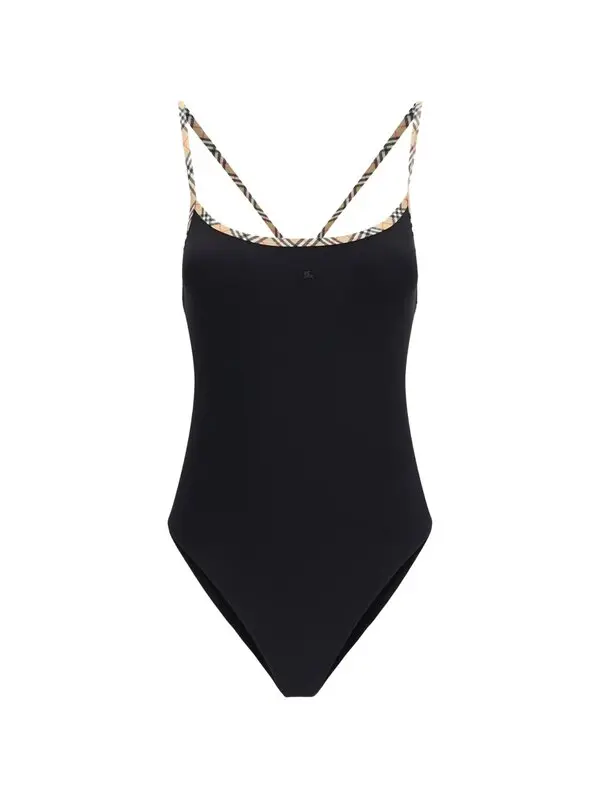 Burberry Square Neck Mini Dress Top With Checked Straps - Nero