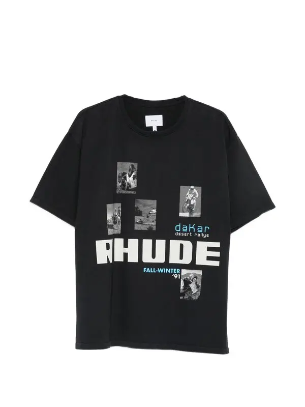 Rhude Crewneck T-shirt With Printed Front Panel - Nero