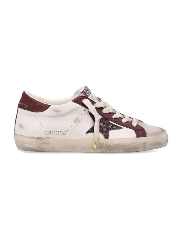 GOLDEN GOOSE Superstar Sneakers With Vintage-effect Finish And Crocodile-effect Star Detail - Butter/beige/burgundy