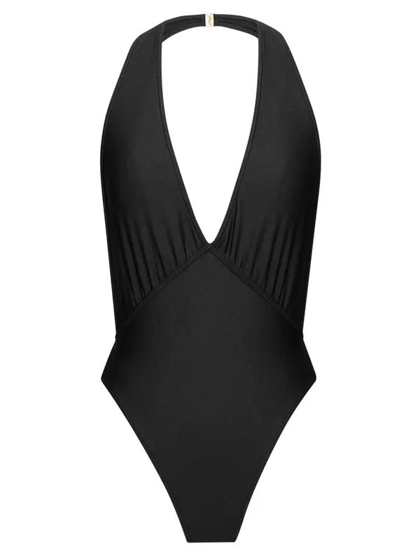 Saint Laurent Halter Neck Cassandre Logo Jersey Top - Nero