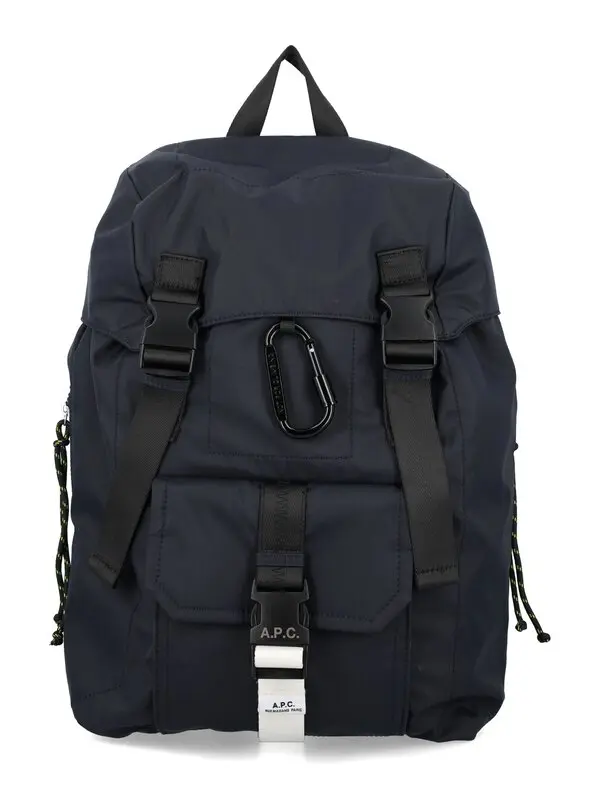 A.p.c. Trek Backpack With Drawstring Closure, Zip Pockets, Snap Hook Detail - Blu