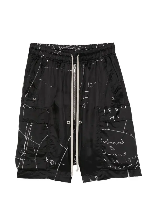 Rick Owens Knee-length Drawstring Cargo Shorts With Zip Fly - Nero