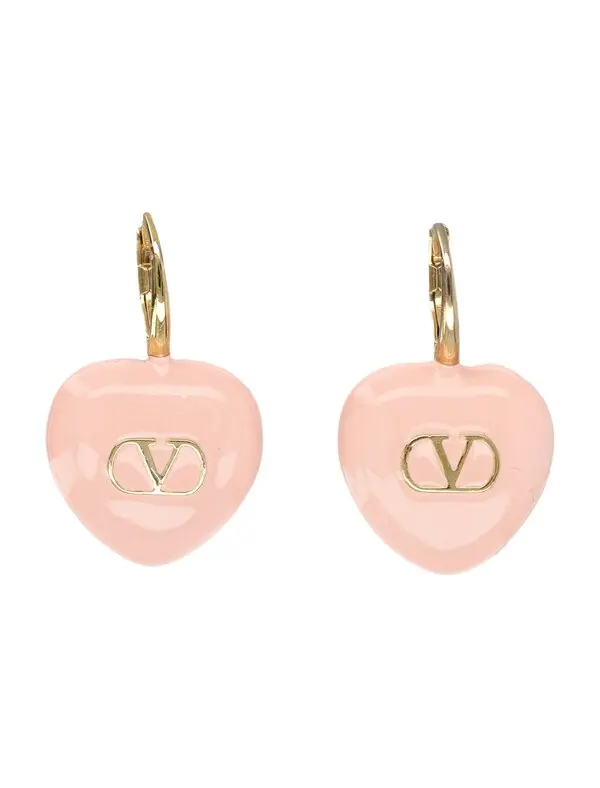 Valentino Garavani Mini Heart Enamel Drop Earrings With Vlogo Signature - Goldpink
