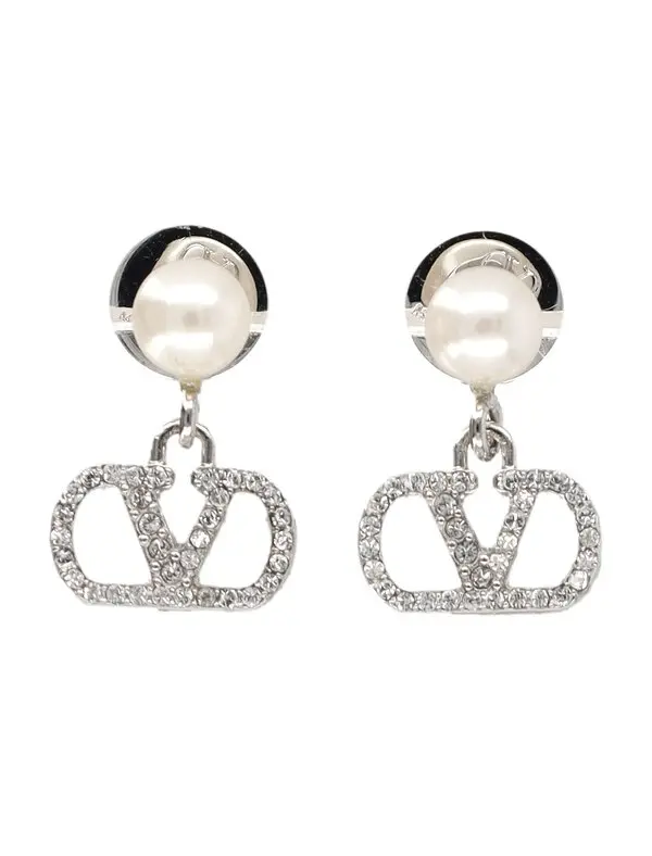 Valentino Garavani Vlogo Signature Drop Earrings With Swarovski® Crystals And Resin - Palladium