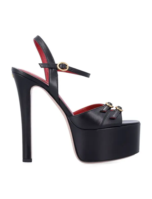 Valentino Garavani Crêpe Stanesilk Platform Pumps With Vlogo Signature & Adjustable Buckle Straps - Nero