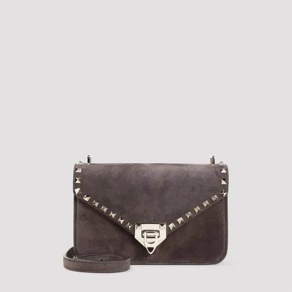 Valentino Garavani Suede Shoulder Handbag With Stud Detail - Brown
