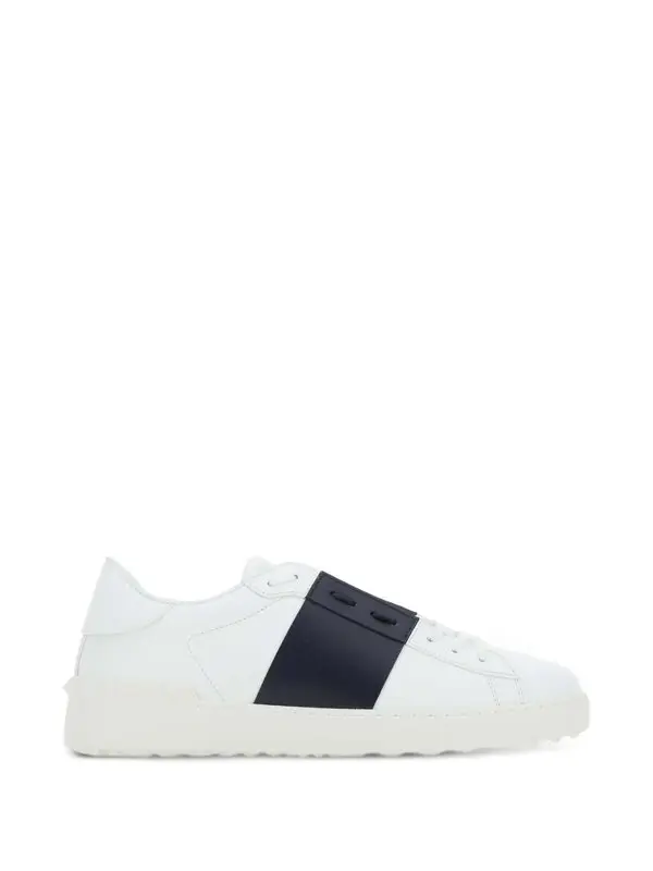 Valentino Garavani Contrast Leather Band Lace-up Sneakers With Studded Rubber Sole - Bianco