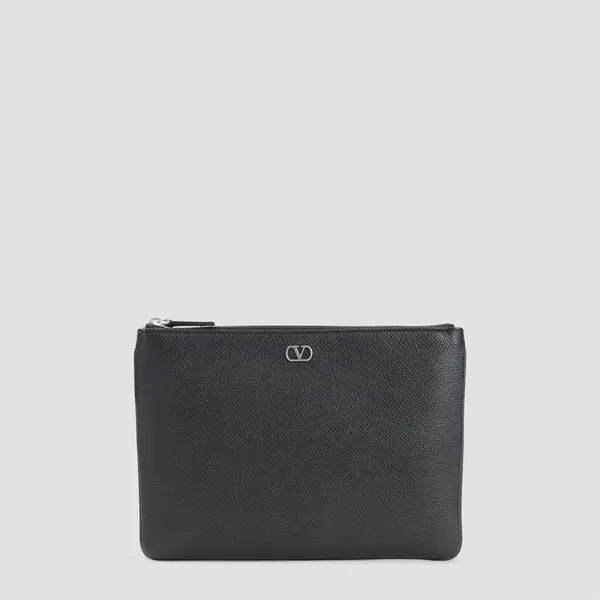 Valentino Garavani Grained Calf Leather Mini Pouch Handbag - Black