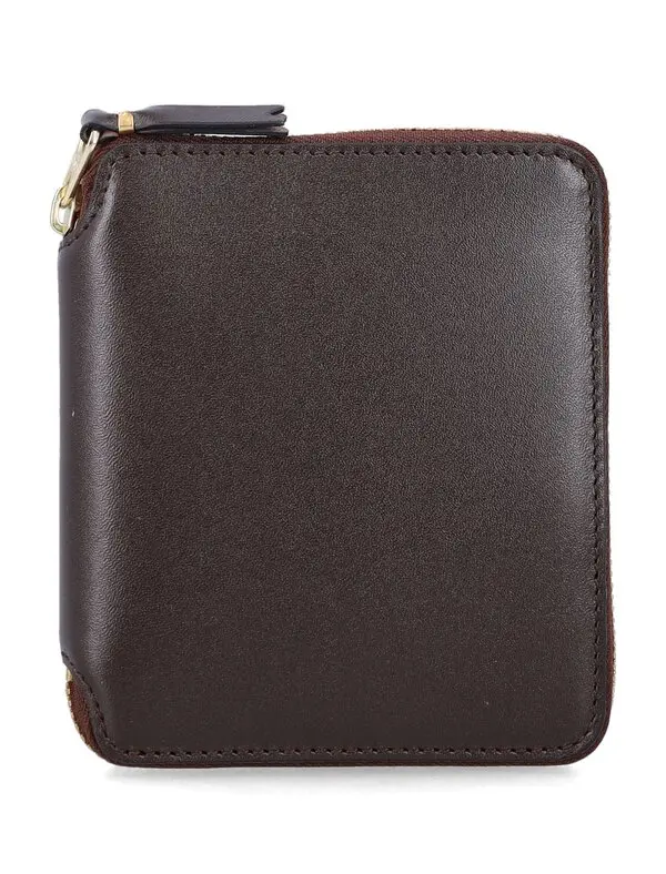 Comme Des Garçons Compact Zip-around Wallet With Gold-tone Hardware And Card Slots - Marrone