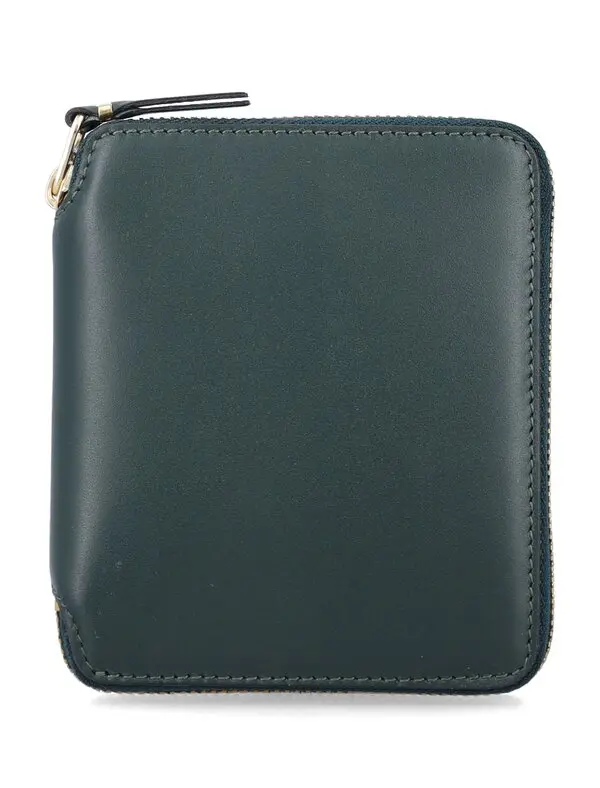 Comme Des Garçons Mini Zip-around Wallet With Gold-tone Hardware, Card Slots & Coin Pocket - Verde