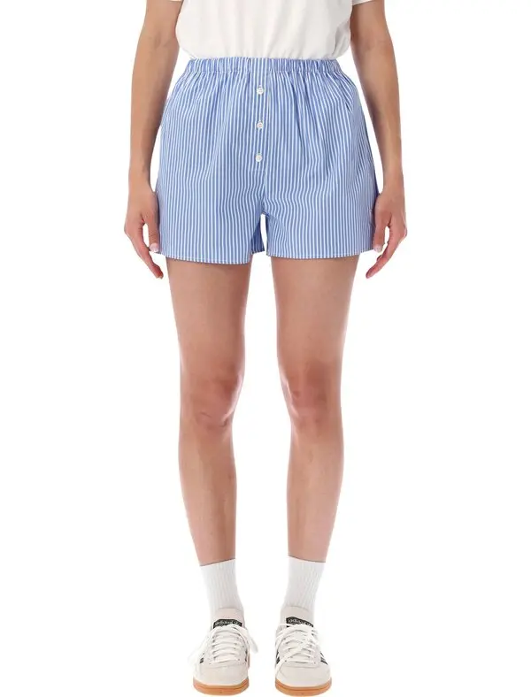 SPORTY & RICH High-waisted Striped Boxer Shorts - Blue Striped